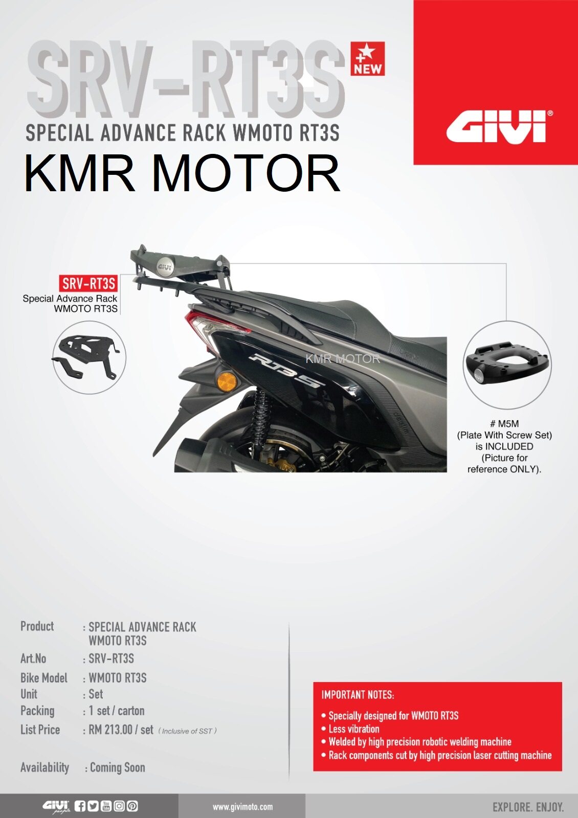 GIVI WMOTO RT3S SPECIAL ADVANCE HEAVY DUTY RACK FOR TOP BOX CASE (SRV ...