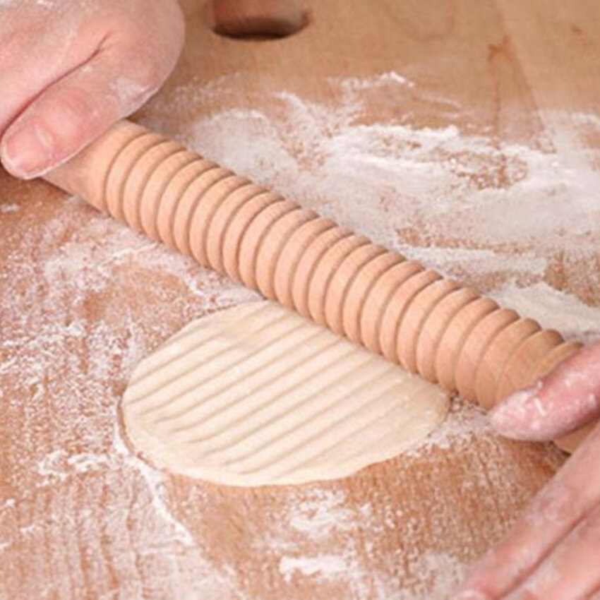 1pcs Wooden Thread Rolling Pin French Wooden Baking Rolling Roller Pin ...