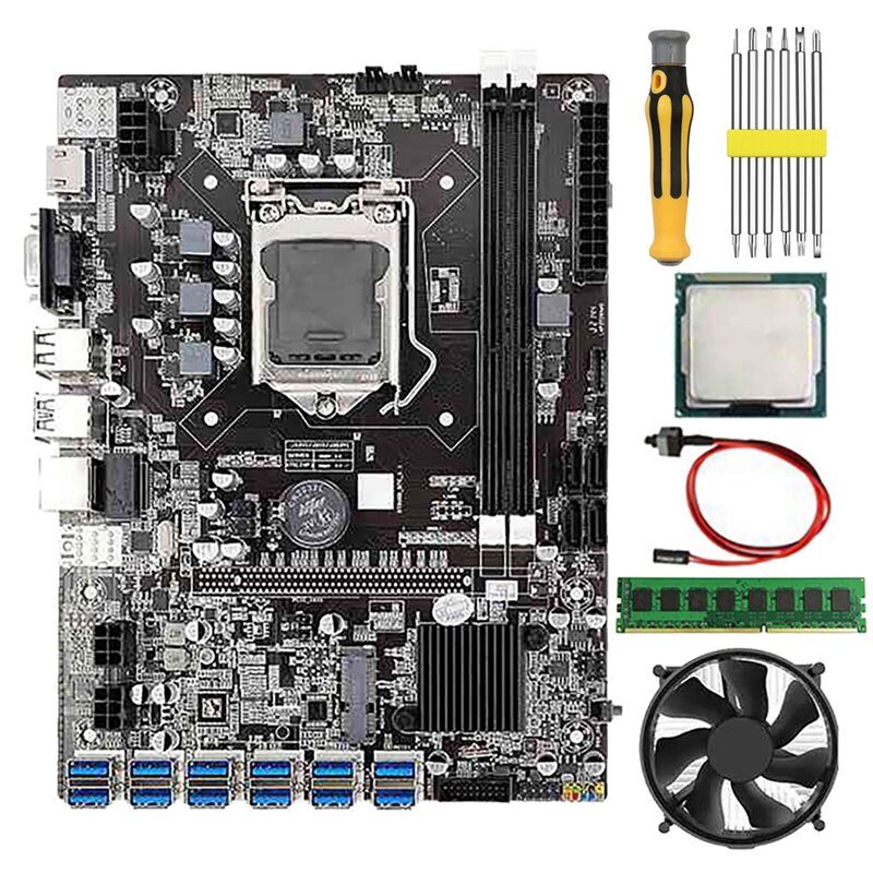 B75 BTC Mining Motherboard G530/G630 CPU+8G DDR3 RAM+Fan+Screwdriver ...