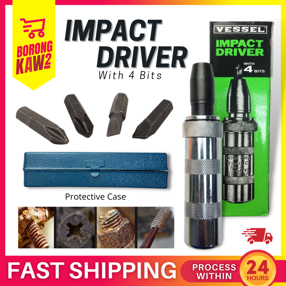BKK VESSEL 2500 Impact Driver Screwdriver with 4 Bits Loose Rust Screw ...