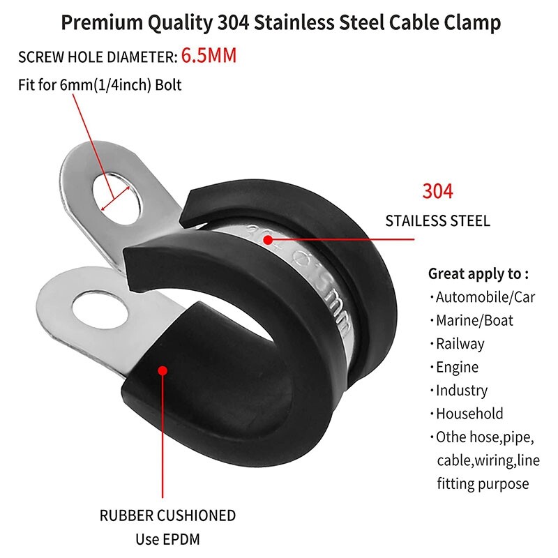 22 Pcs 3/8 Inch/10mm Stainless Steel Cable Clamp, Rubber Cushioned ...