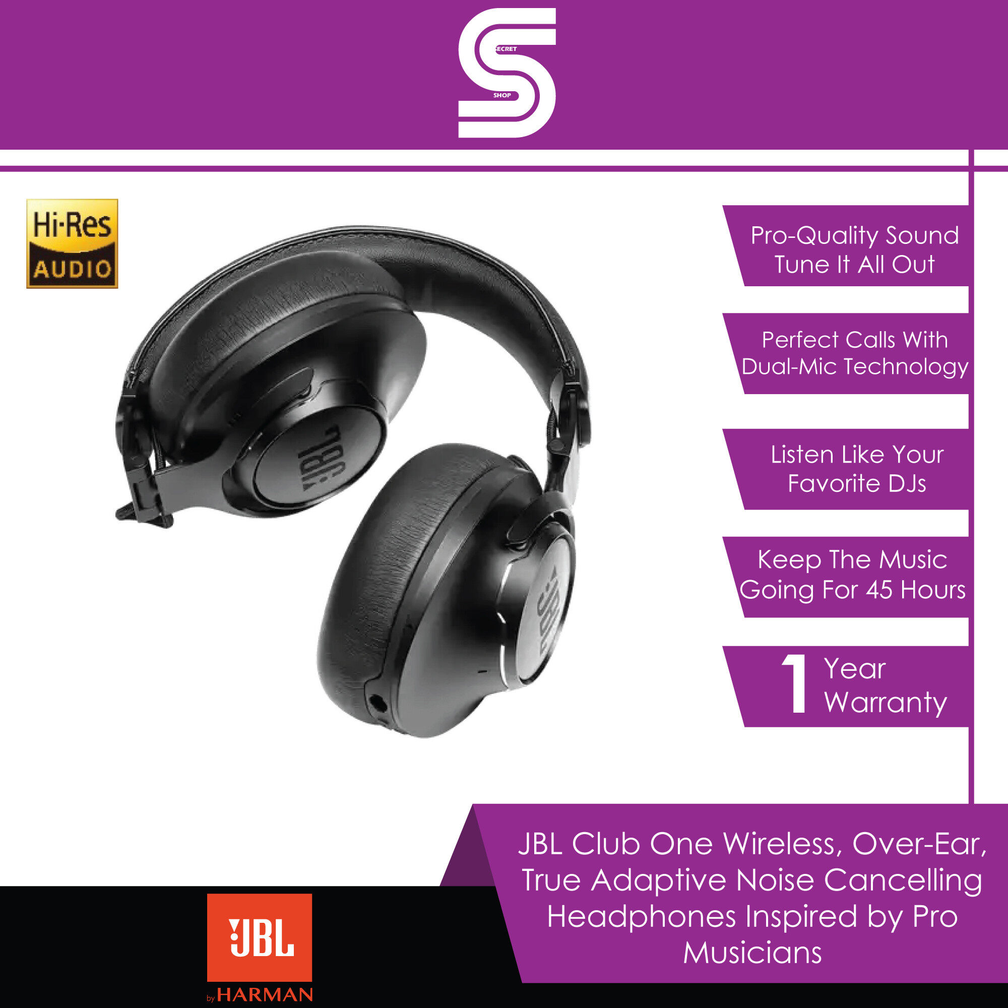 JBL Club One Wireless, Over-Ear, True Adaptive Noise Cancelling ...