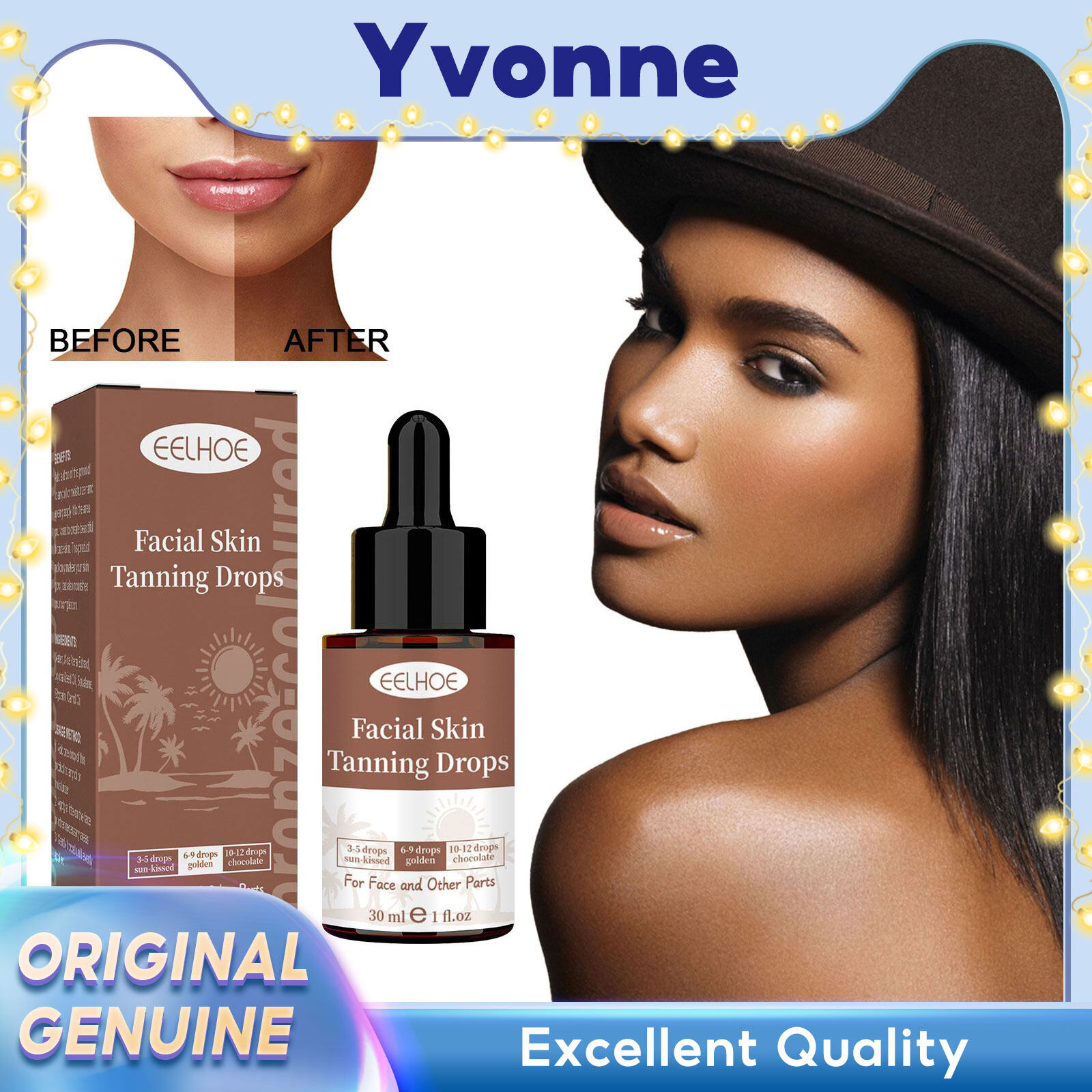 EELHOE Facial Skin Tanning Drops Fast Tan Glow Drops Create Dark ...