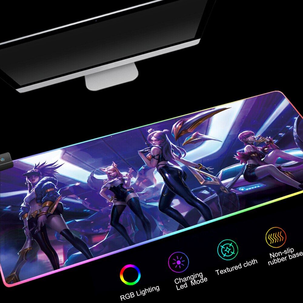 RGB Large Mouse Pad Anime XL Edge Anti-slip Gamer Mousepad Ahri ...