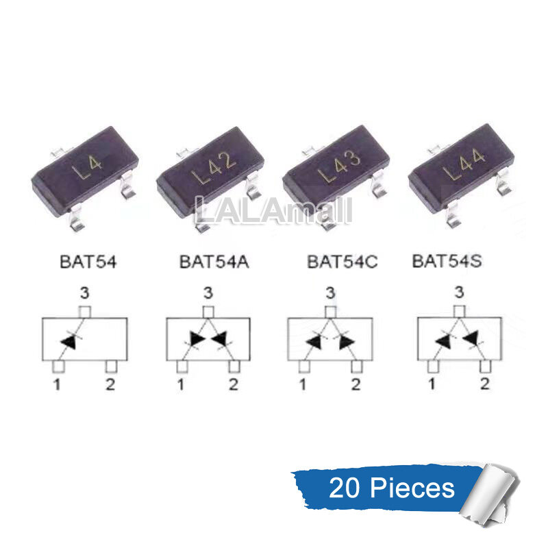 20pcs/lot BAT54 Marking L4 SOT23 BAT54A L42 BAT54C L43 BAT54S L44 SOT ...