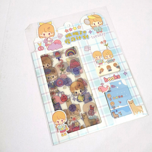 TTZ Cute Cartoon Journal Sticker and Sticky Notes Pack 少女心贴纸便签套装防水水杯贴纸手 ...