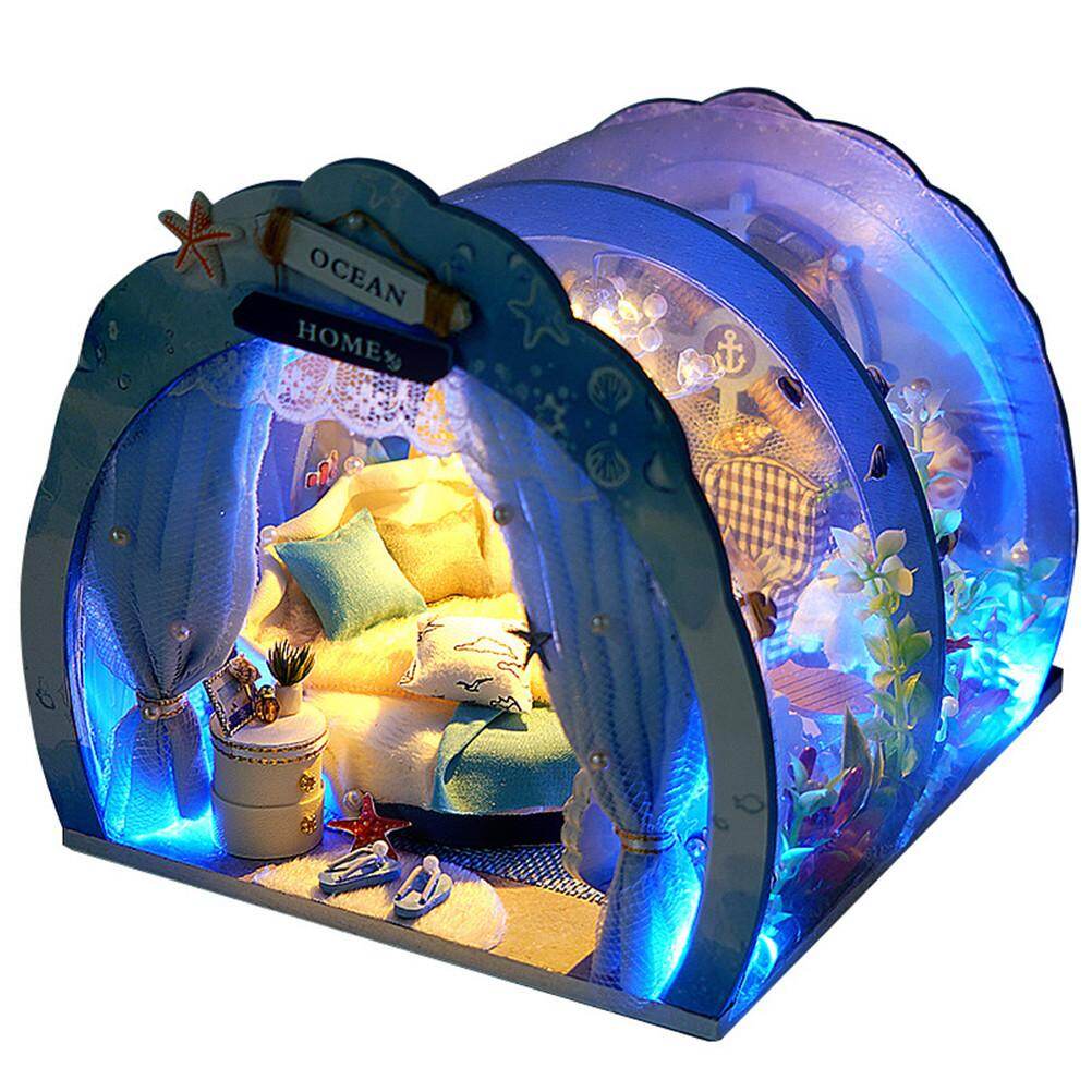 LED DIY Mini Ocean Tunnel Dollhouse House Kit Miniature with Furniture ...
