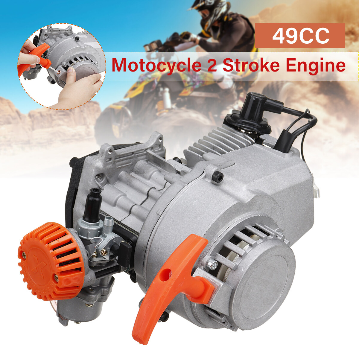 49cc 2 stroke Pull Start Engine Motor Mini Pocket Rocket PIT Quad Dirt ...