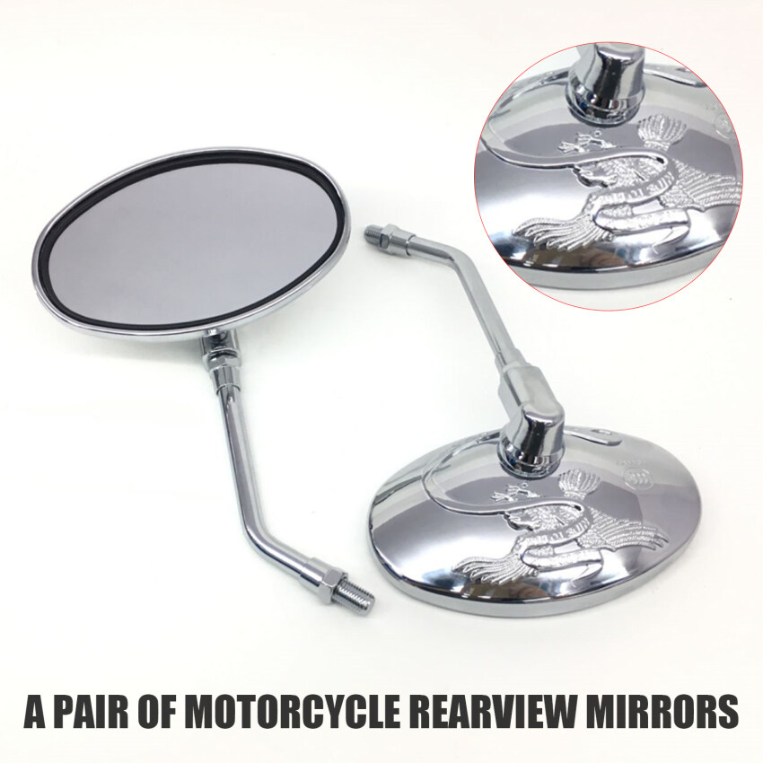 Universal Motorcycle Oval Chrome Rearview Mirrors 10MM Motorbike Side ...
