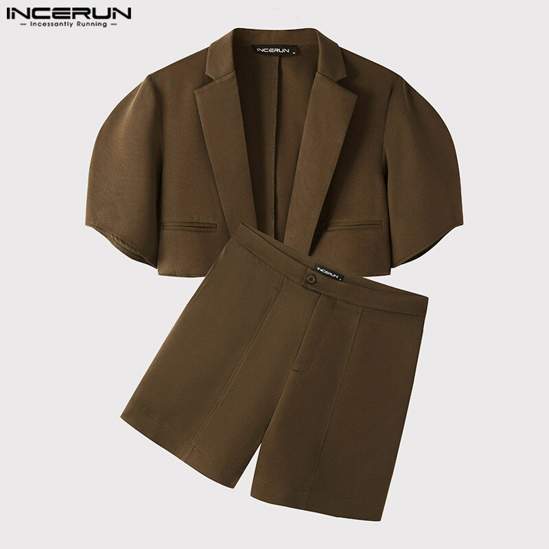 INCERUN Mens Formal Casual Suit Puff Sleeve Blazer & Shorts Loungwear ...