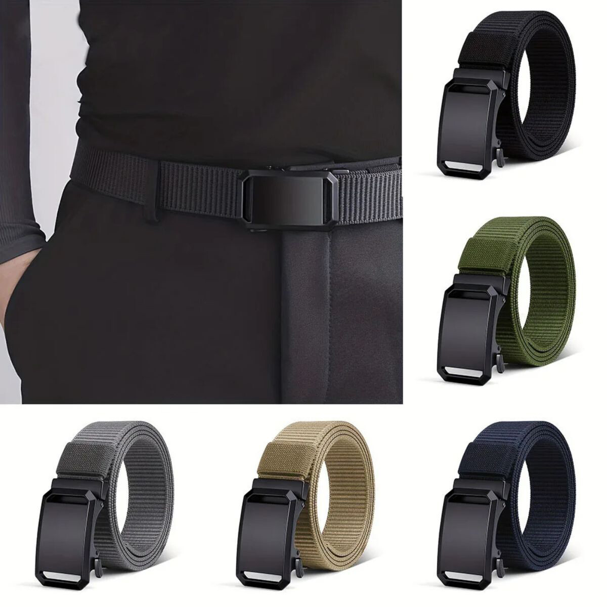 CRTWO Mens fabric belt with toothless automatic buckle mens casual belt ...