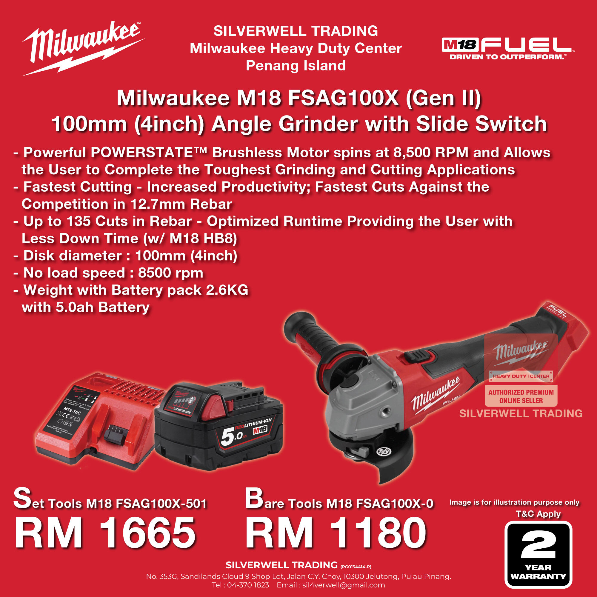 Milwaukee M18 FUEL Gen II 100mm (4") Angle Grinder With Slide Switch ...