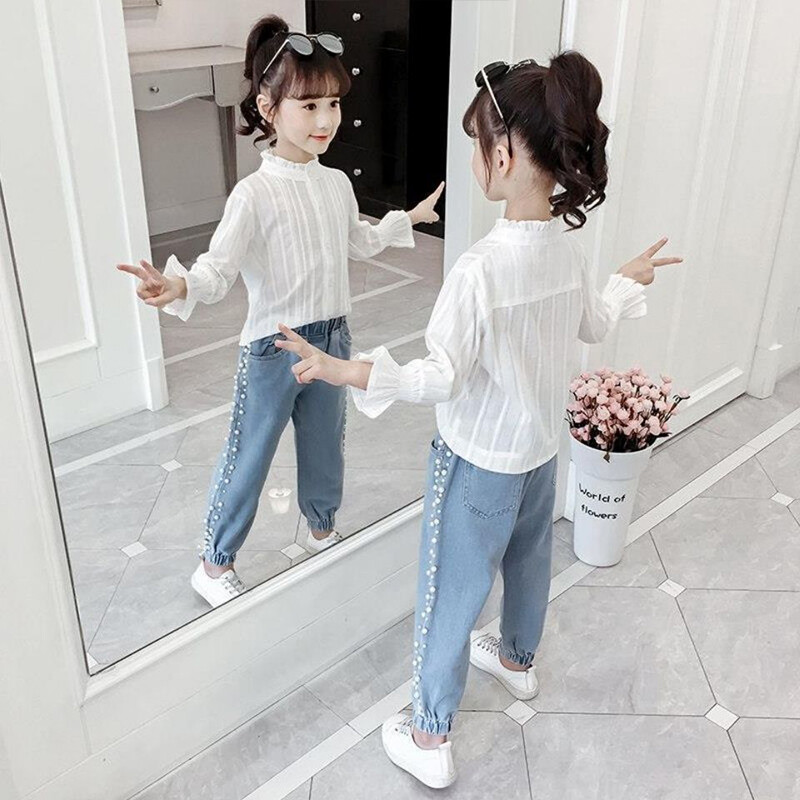 IQANGEL กางเกงยีนส์เด็กผู้หญิงเกาหลีรุ่น Exotic Pearl กางเกงลำลองกางเกงนักเรียนหญิงแฟชั่นกางเกง ...