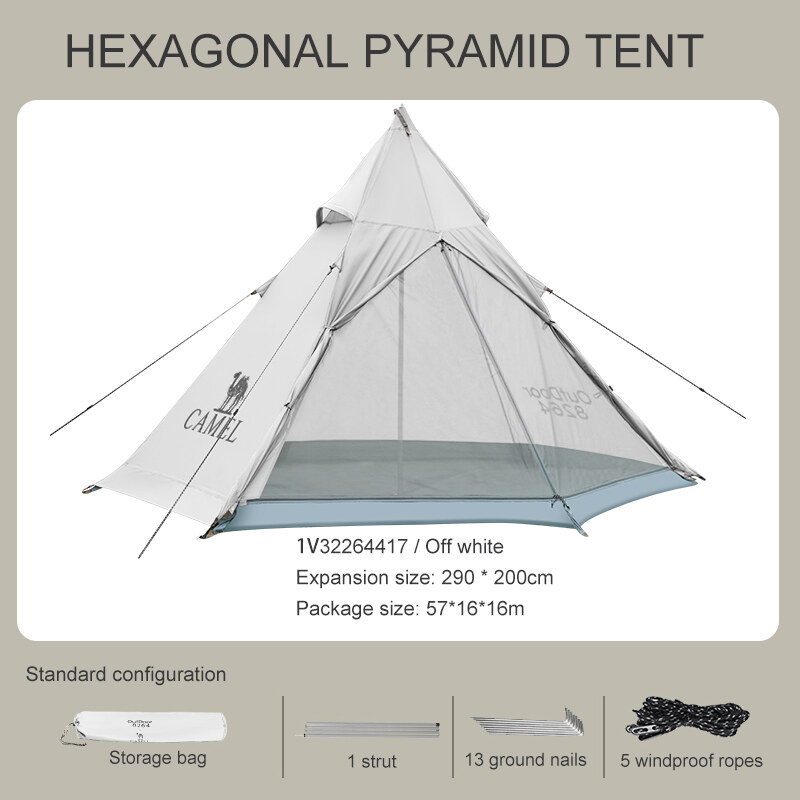 CAMELCROWN Outdoor Exquisite Camping Pentagonal Pyramid Tent Rain-proof Picnic Camping Silver ...