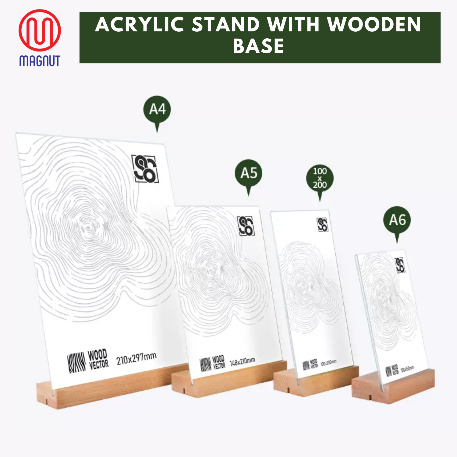 Transparent Acrylic Stand With Wooden Base - A4 / A5 / A6 T Shape & L ...