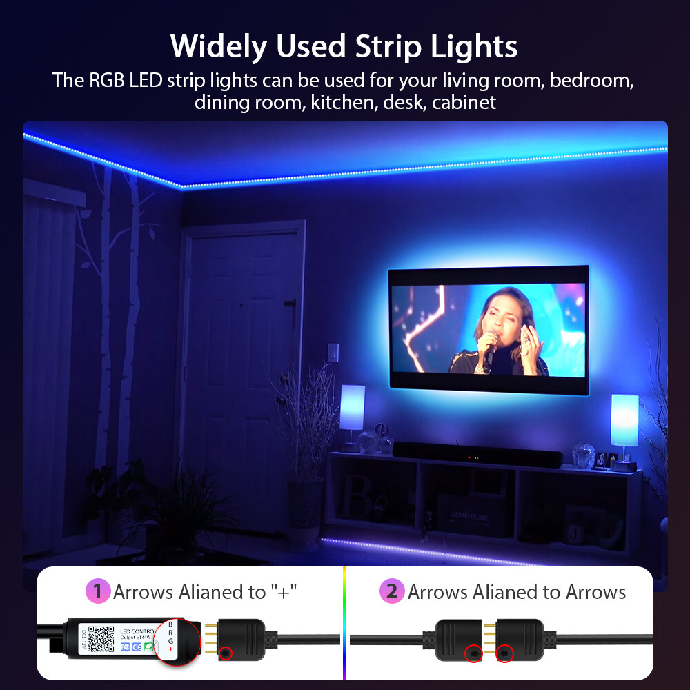 LED Strip lighitng,Dimmable RGB Bluetooth Wireless Remote Control LED ...