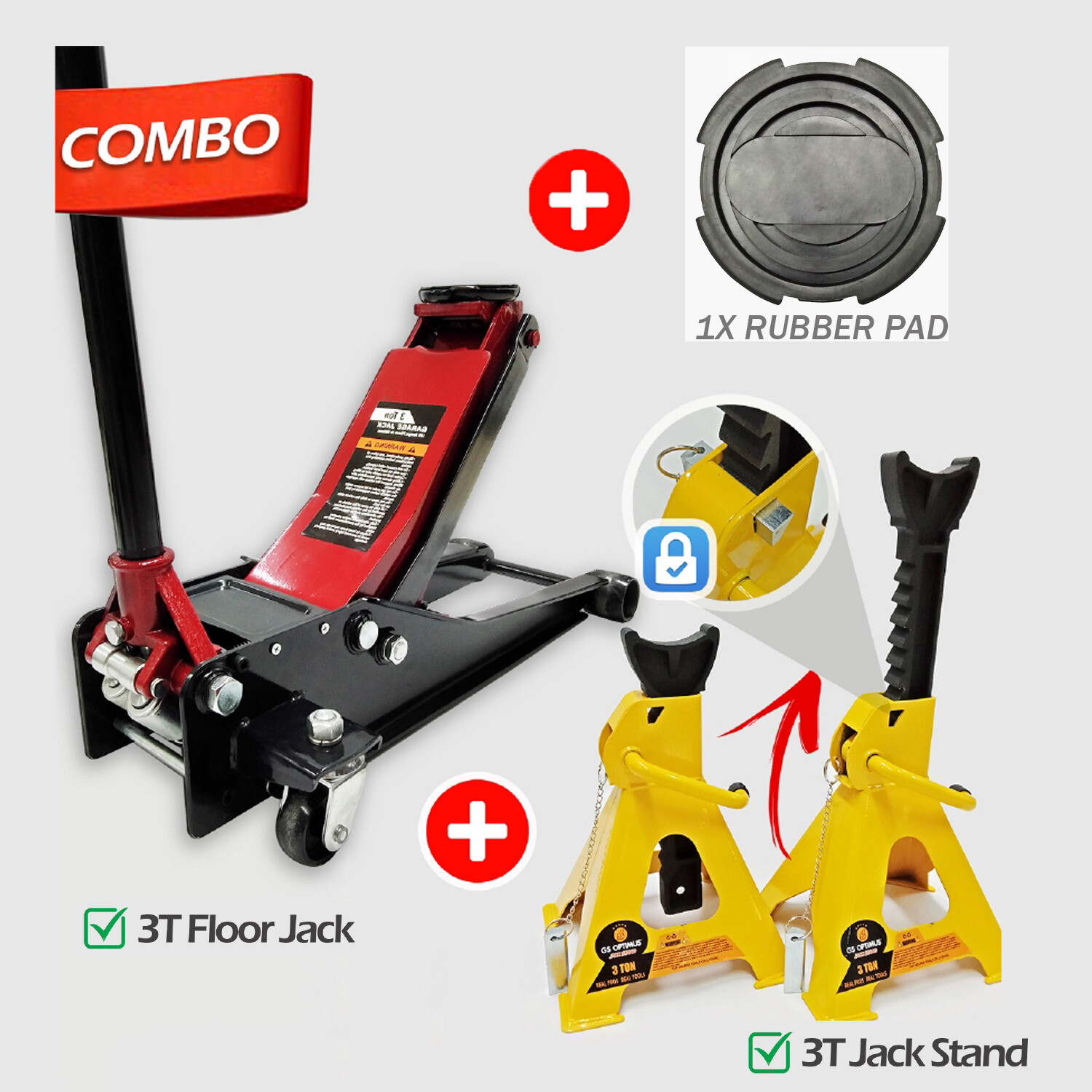 NEW COMBO DOUBLE PIN SAFETY LOCK 3 TON JACK STAND & 3 TON ULTRA LOW ...