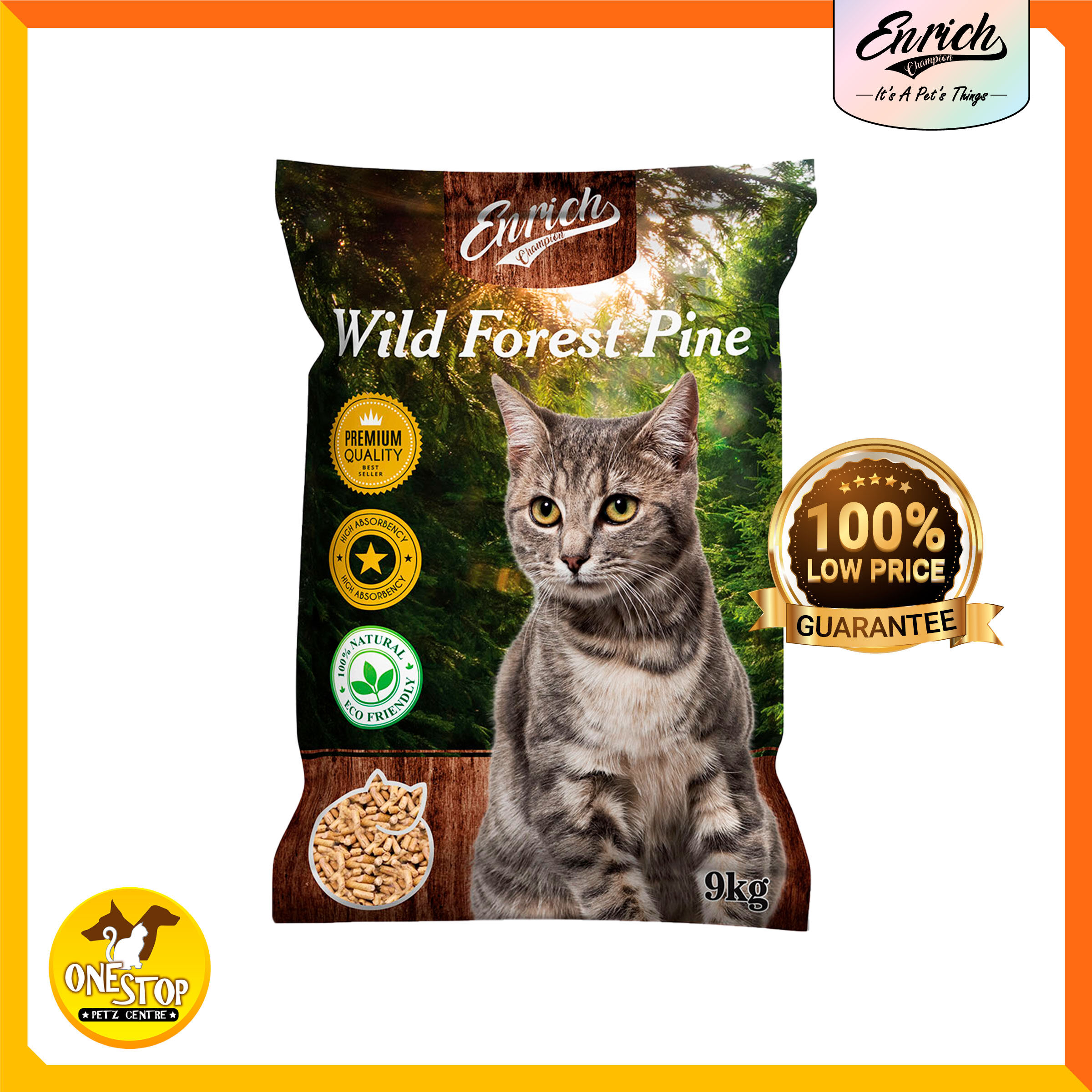 Enrich Champion Pine Wood Litter Cat Litter 9kg | Lazada