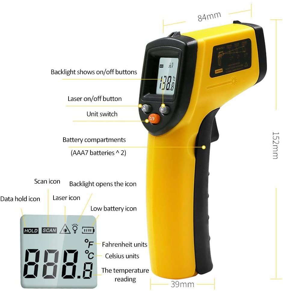 GM320 Non-Contact Laser Industrial High Temperature Gun LCD Laser ...