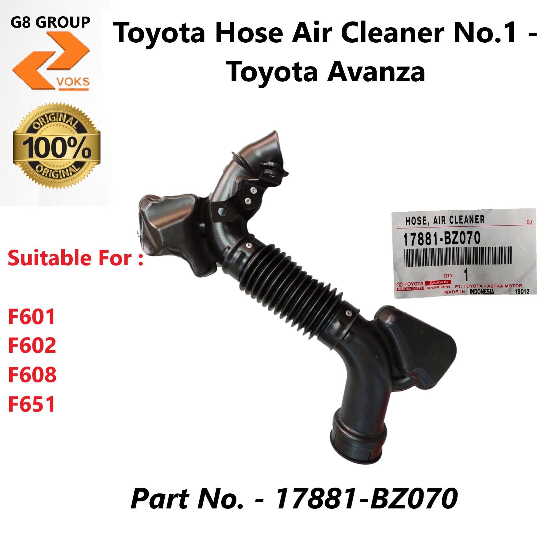 Toyota Hose Air Cleaner No.1 - Toyota Avanza ( 17881-BZ070 ) | Lazada