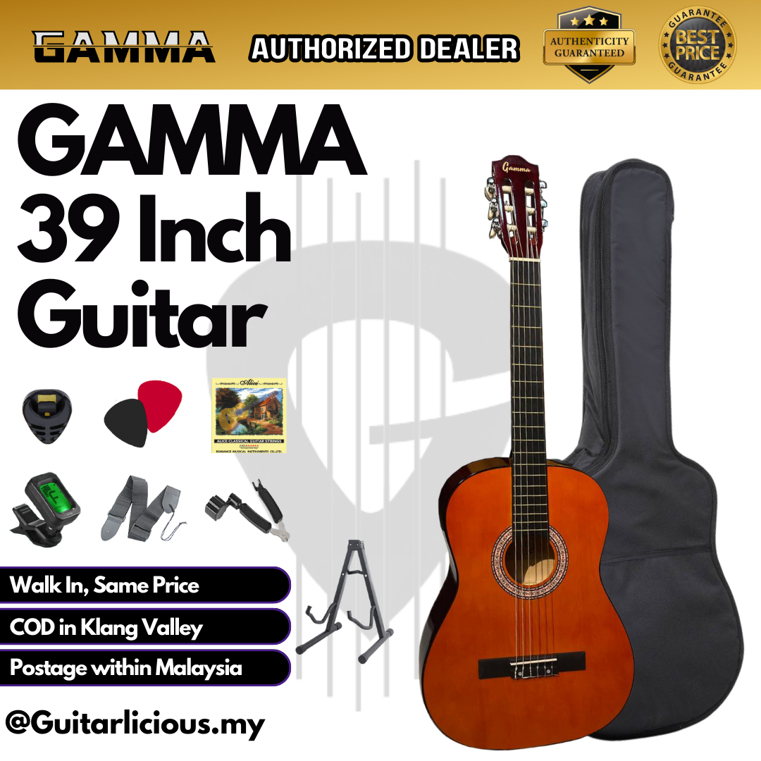 39 inch Classical Guitar, Solid Coffee (GAMMA FT-C-39S) Nylon Strings ...