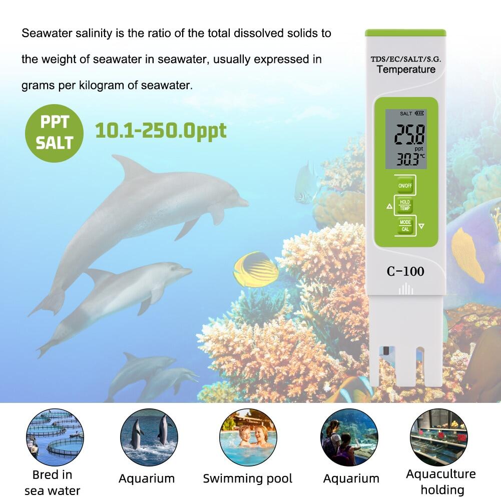 5 in 1 TDS/EC/Salinity/S.G./Temperature Salt Meter Digital Sea Water ...