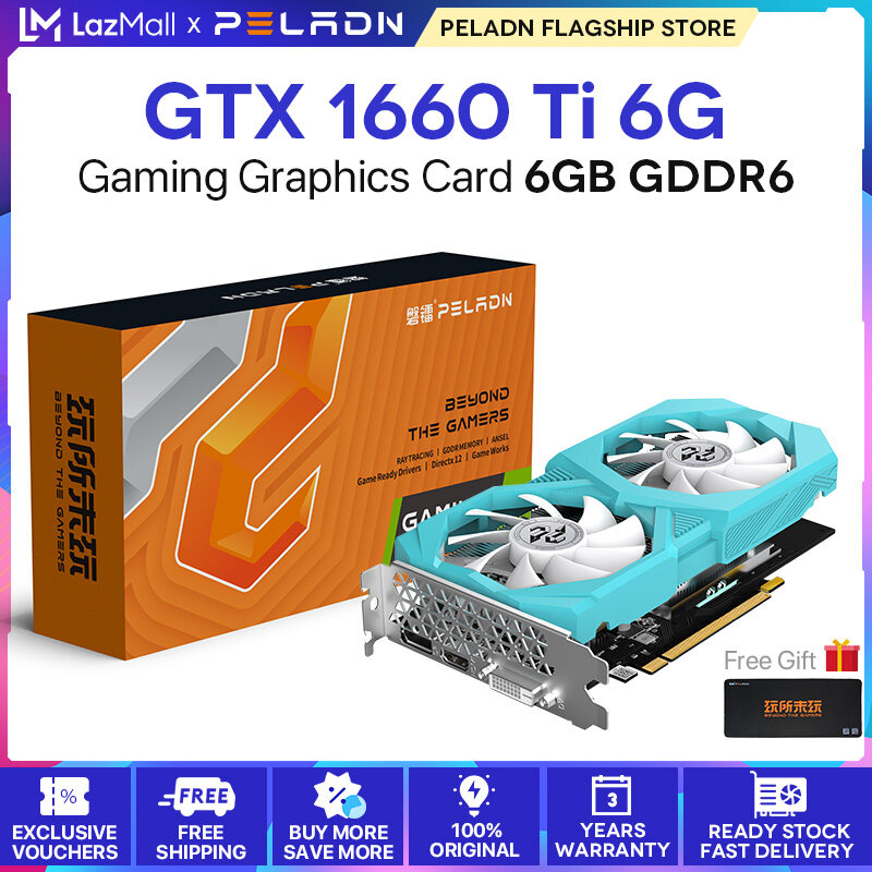 Peladn เกม GTX 1660Ti การ์ดจอ6G GDDR6 PCI Express การ์ดวิดีโอ3.0รุ่นพัด ...