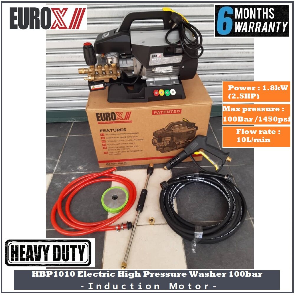 EUROX 2.5HP 100Bar 10L/Mins Heavy Duty Electric High Pressure Washer ...
