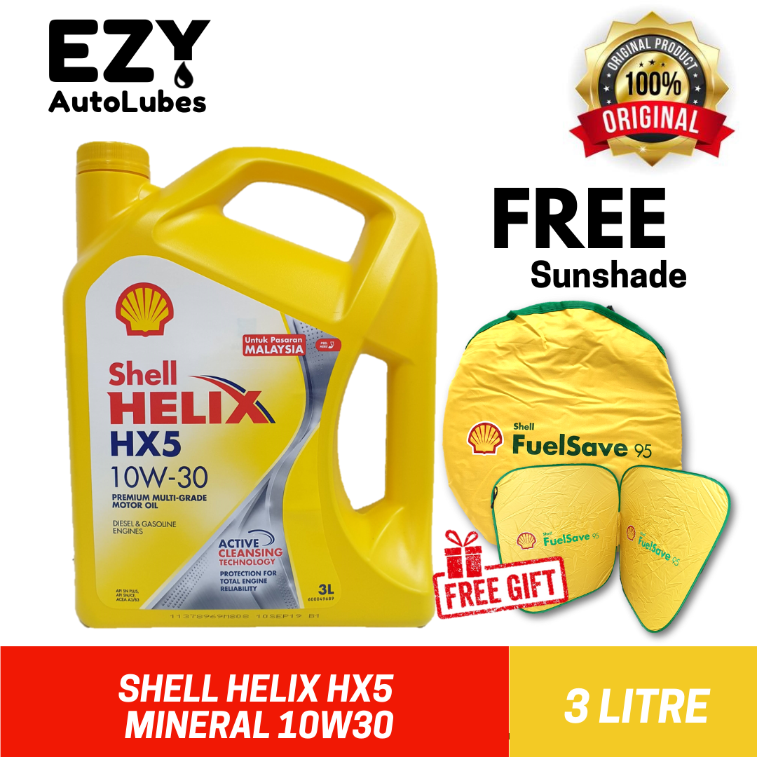 Shell Helix HX5 10W30 3L FOC Car Sunshade👉 SHELL MALAYSIA STOK 100% ...