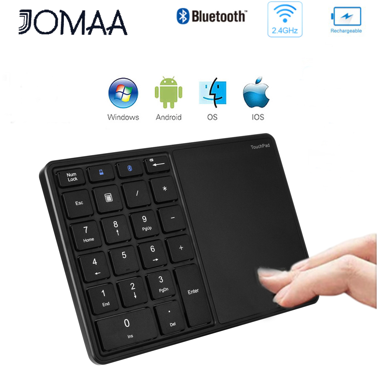 Jomaa 24g Bluetooth Wireless Numeric Keypad 22 Keys Digital Keyboard With Touchpad For Windows