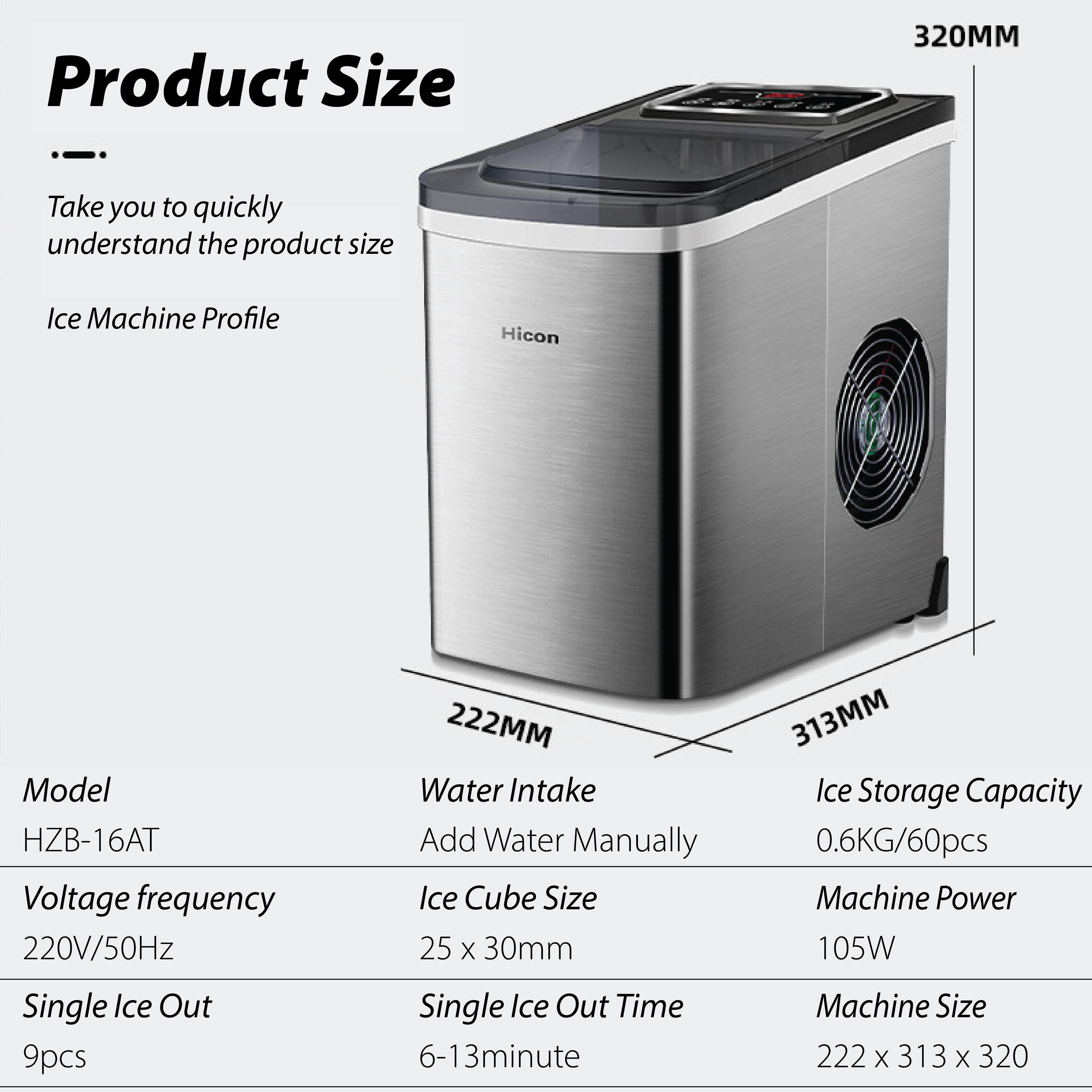 Hicon Ice Maker Machine 16A 16AL 16AT 26YB Small Commercial Mini Home ...