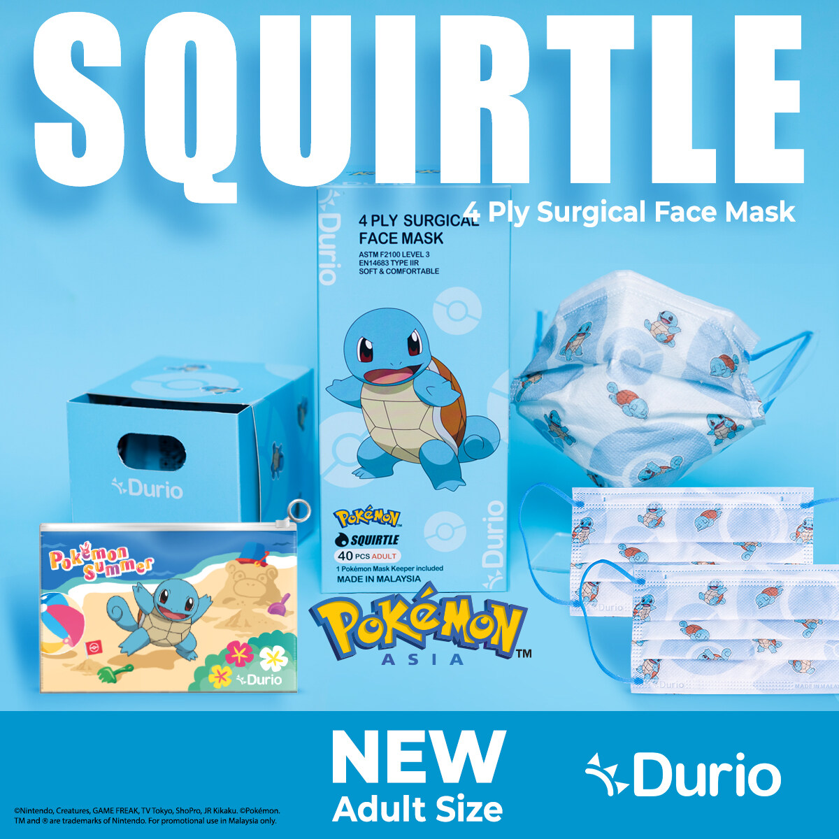 Durio 546 Adult Pokémon 4 Ply Surgical Face Mask (Pikachu / Charmander ...