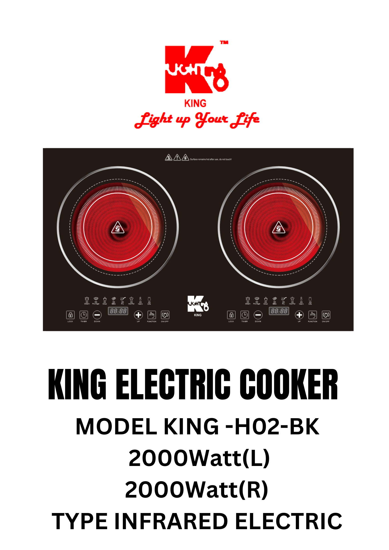 INFRARED ELECTRIC COOKER 2000WATT WITH TOUCH PANEL FUNCTION MODEL KING ...