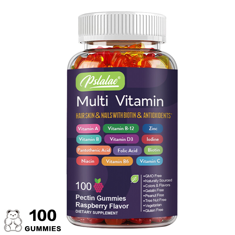 Multivitamin Gummies - Pectin Gummies Raspberry Flavor - With Biotin ...