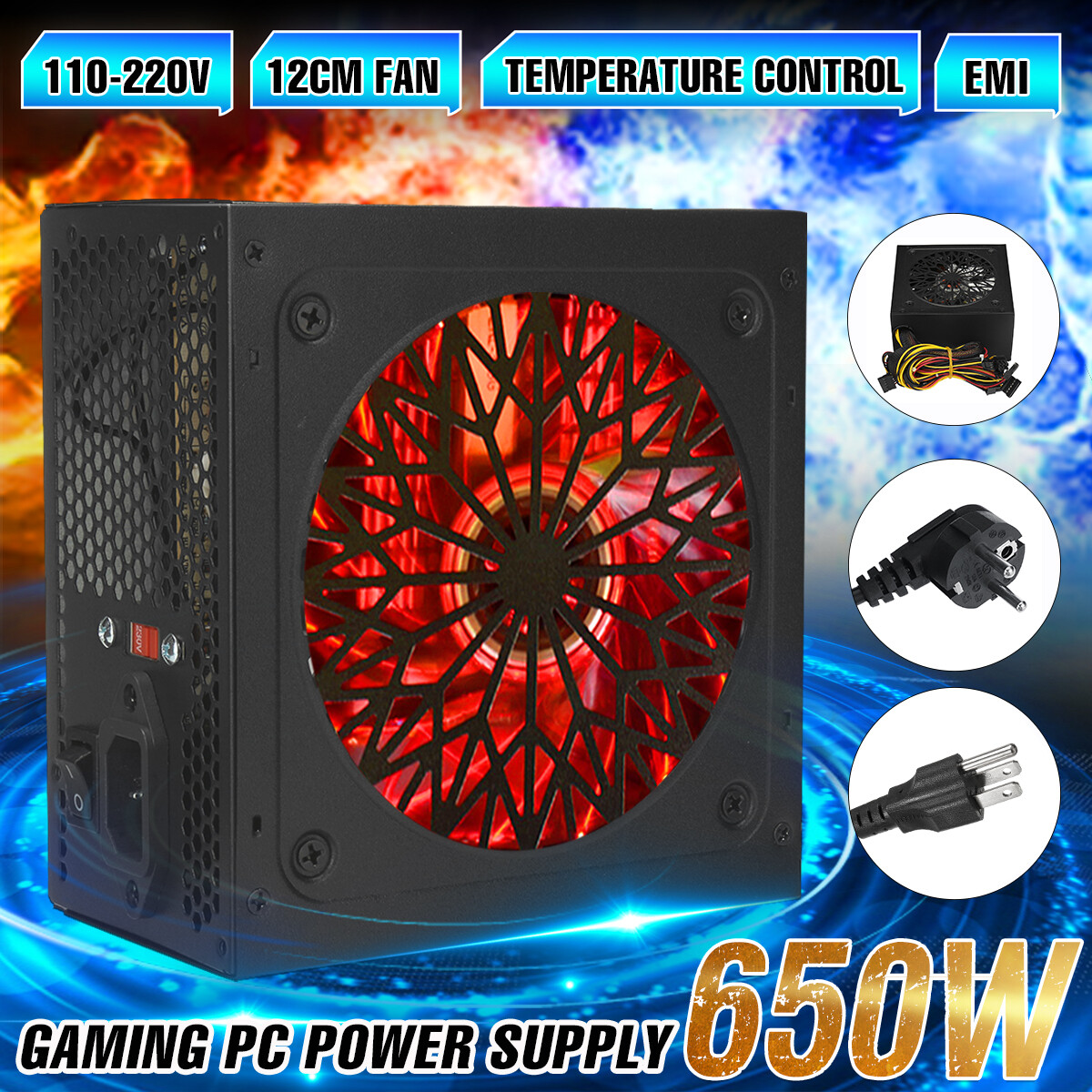110-220V PC Power Supply Passive PFC Silent Fan 650W ATX 20+4pin ...