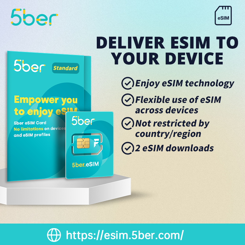 (Standard) 5ber eSIM Card | Deliver eSIM to The Smartphone | 2 eSIM ...