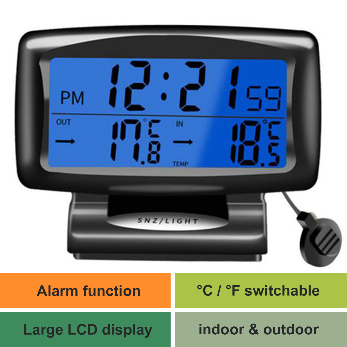 Car Ther-mometer Digital Alarm Clock with Backlight, Auto Vehicles ...