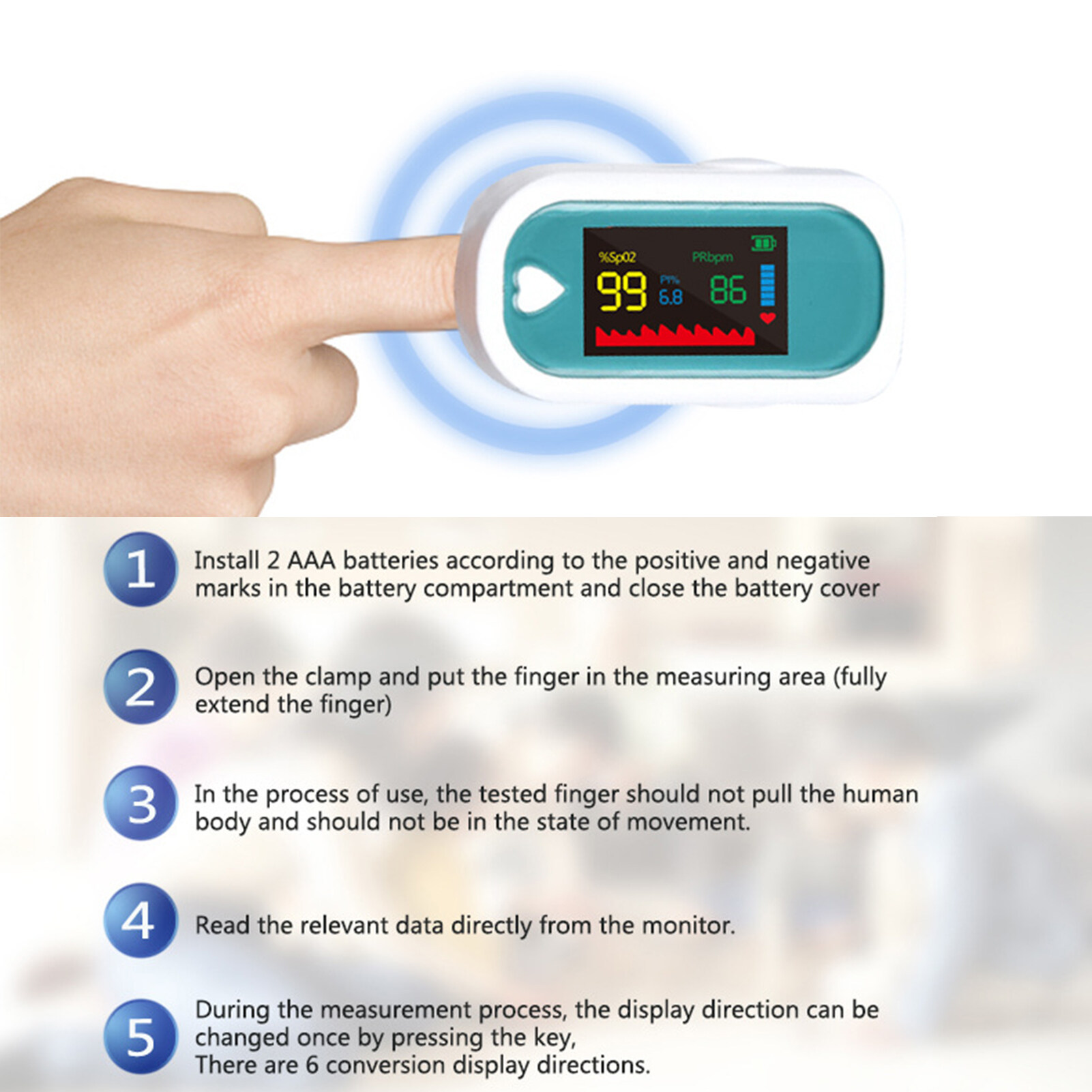 (CE/FCC)Digital Fingertip Pulse O-ximeter TFT Display Blood Oxygen Sensor Saturation Mini SpO2 ...