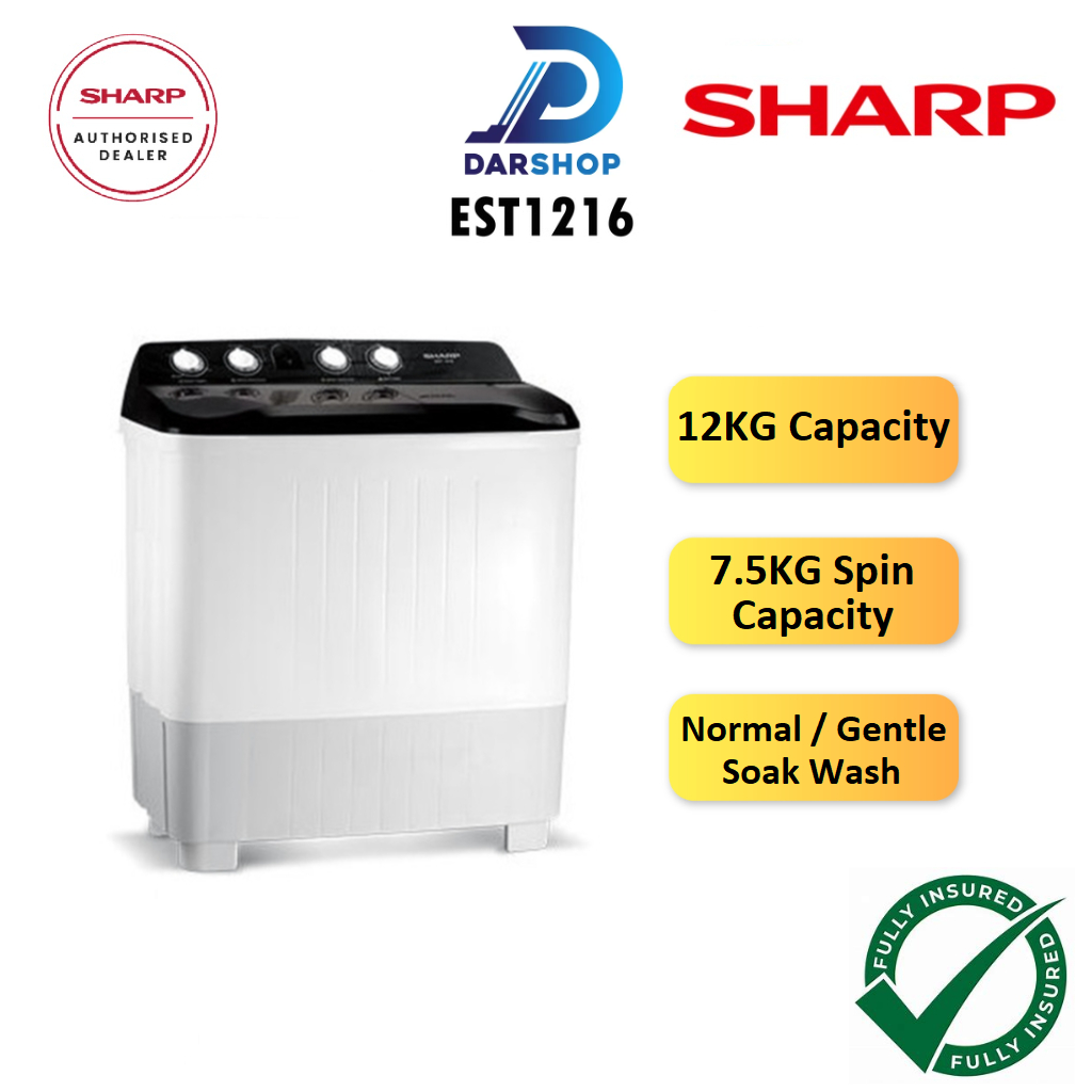 Sharp Semi Auto Washing Machine Twin Tub Washer 12KG Mesin Basuh Manual ...