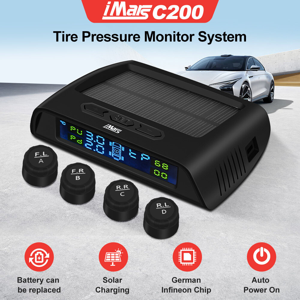 Car Solar Tire Pressure Monitor System Real-time Tester LCD Screen TPMS ...