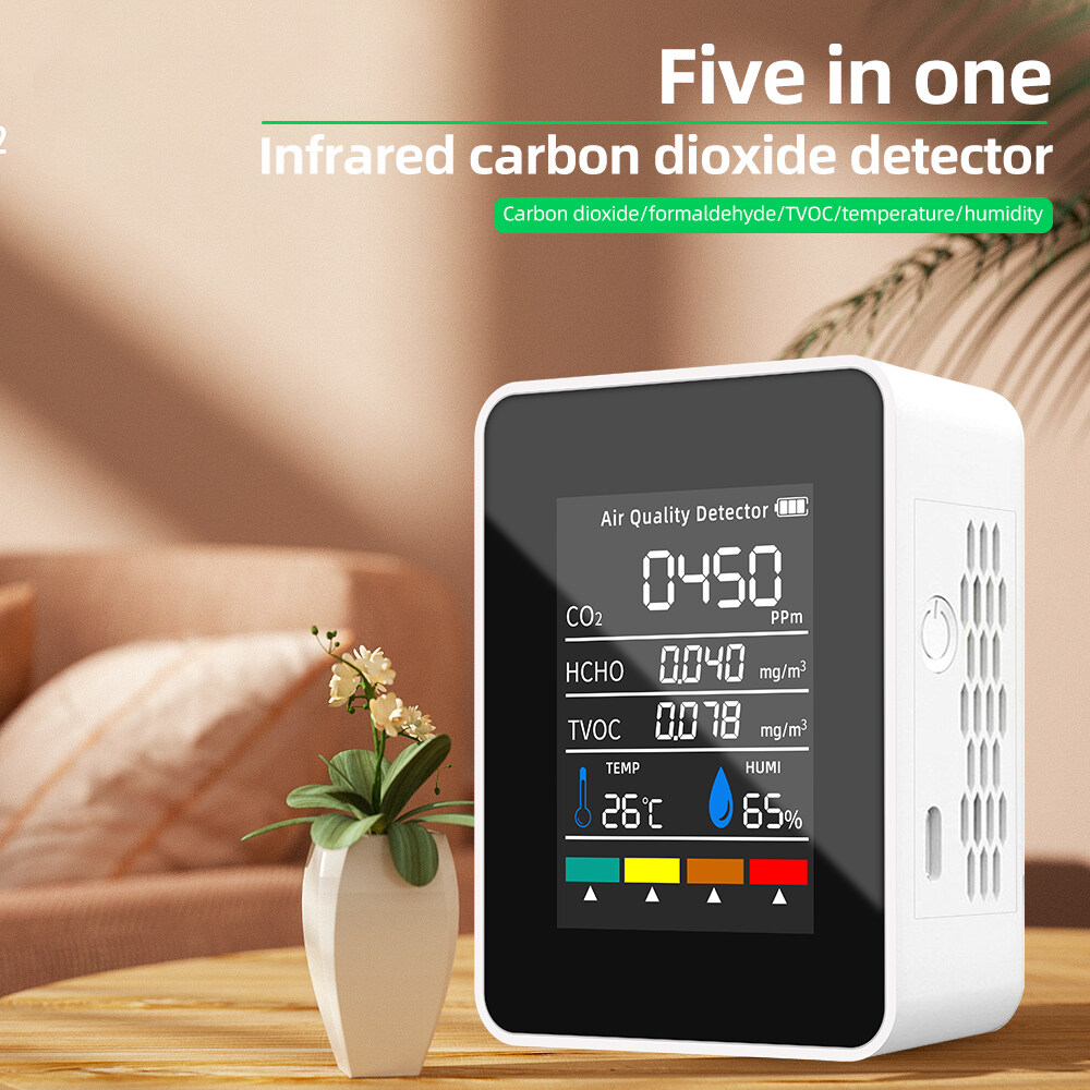 5 in 1 Air Quality Monitor CO2 Meter Digital Temperature Humidity ...