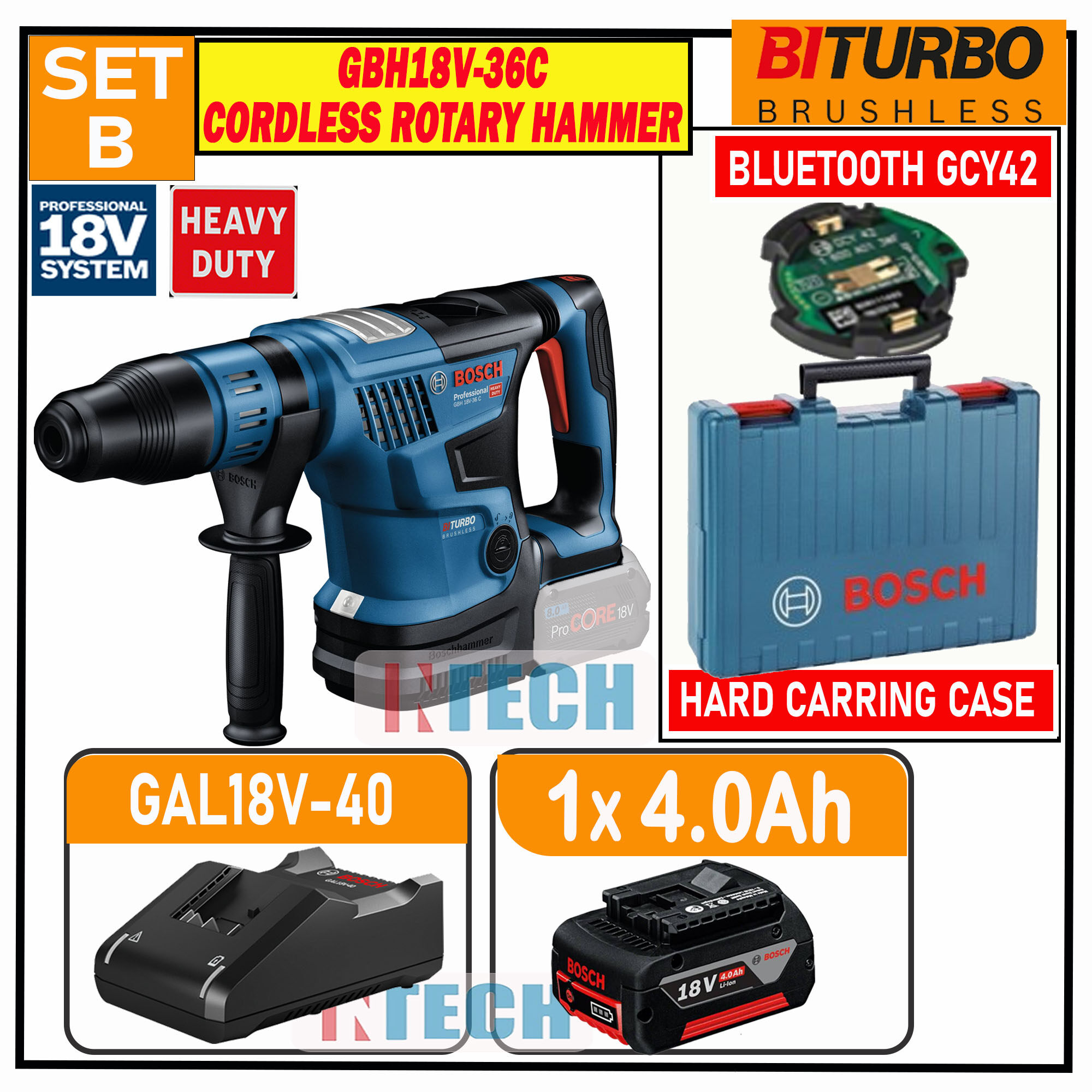 BOSCH GBH18V-36C / GBH18V36C 18V CORDLESS ROTARY HAMMER BITURBO WITH ...