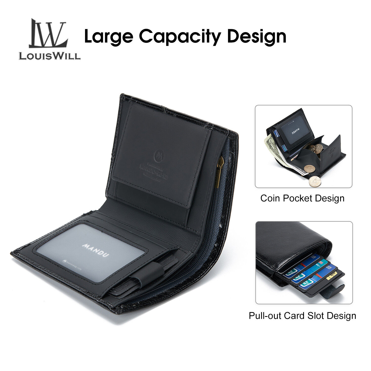 LouisWill Men Short Wallet Pull-out Card Slot Design RFID Block Wallet ...