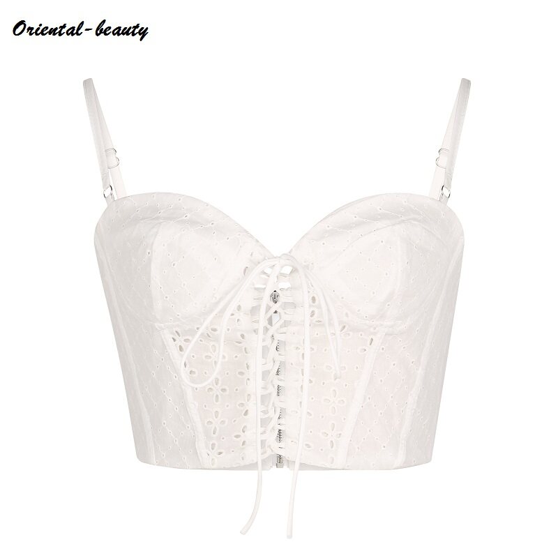 ♡oriental Beauty Women Hollow Out Camisole White Solid Color Boat Neck