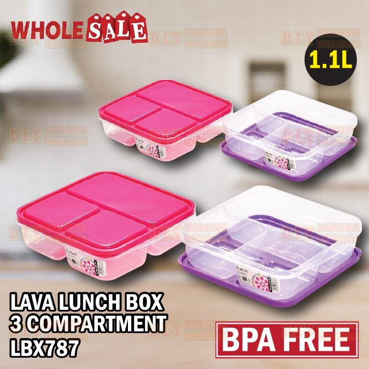 LAVA Lunch Box 3 Compartment LBX787 BPA FREE 1.1L Microwve Freezer Safe ...
