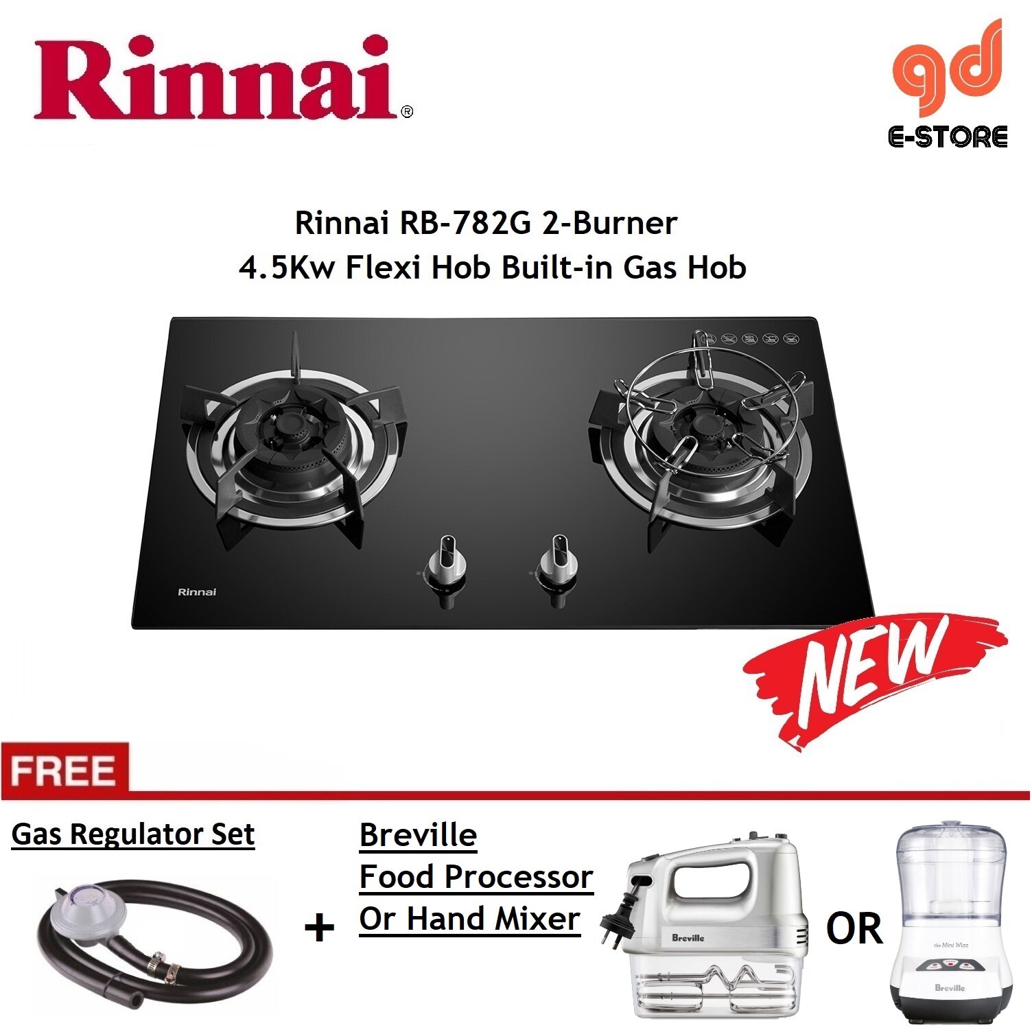 Rinnai RB782G 4.5Kw Tempered Glass Built In Gas Hob With Flexi Cut Out Size RB-782G | Lazada
