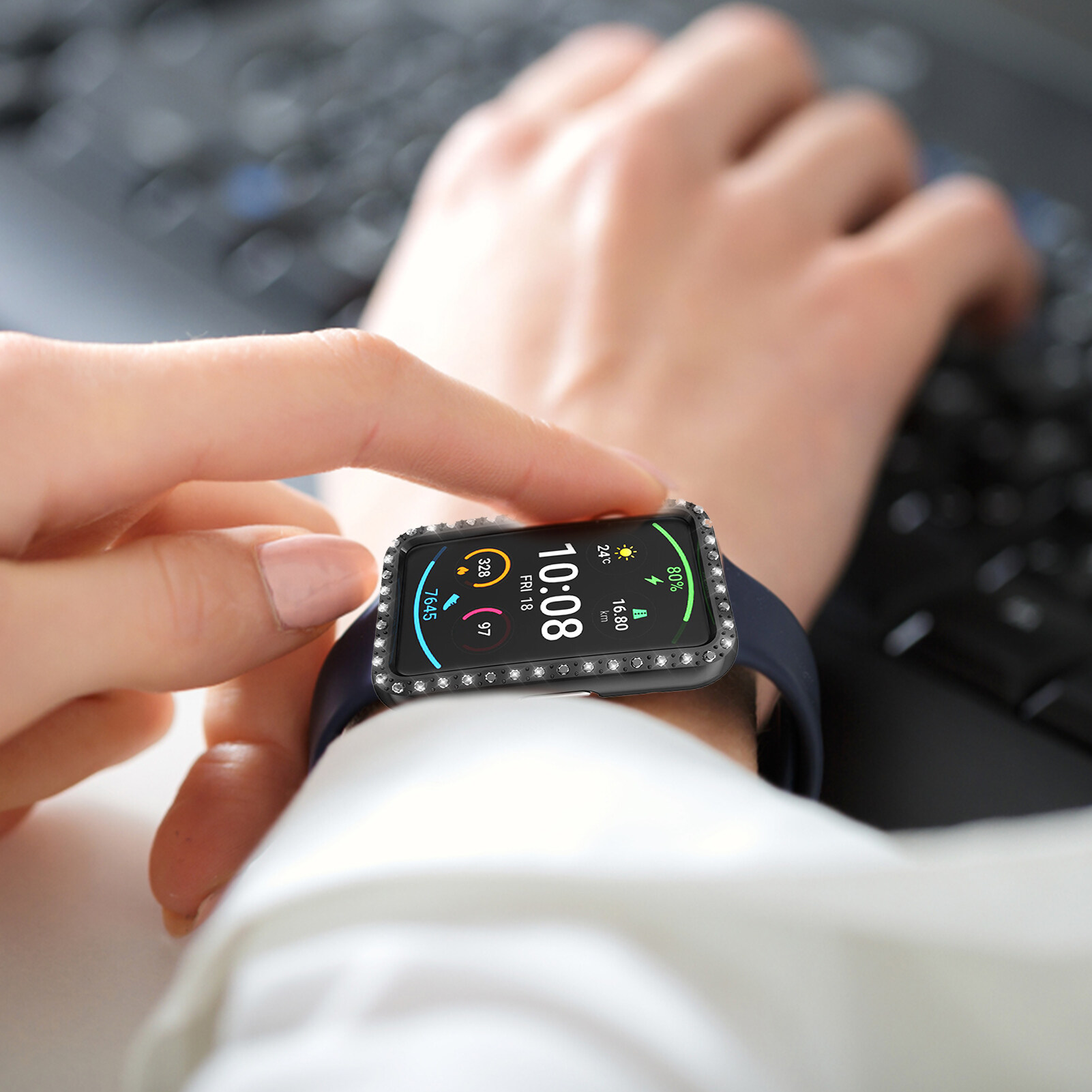 เกราะป้องกัน Rhinestone ฝังเต็มป้องกัน PC Smartwatch เคสสำหรับ HUAWEI ...