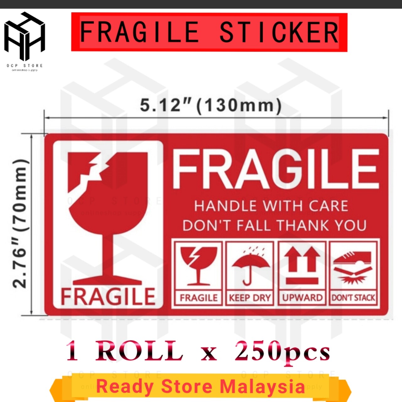 【OCP】Fragile Sticker Fragile Label Warning Label 【70mm*130mm】【2.76 ...