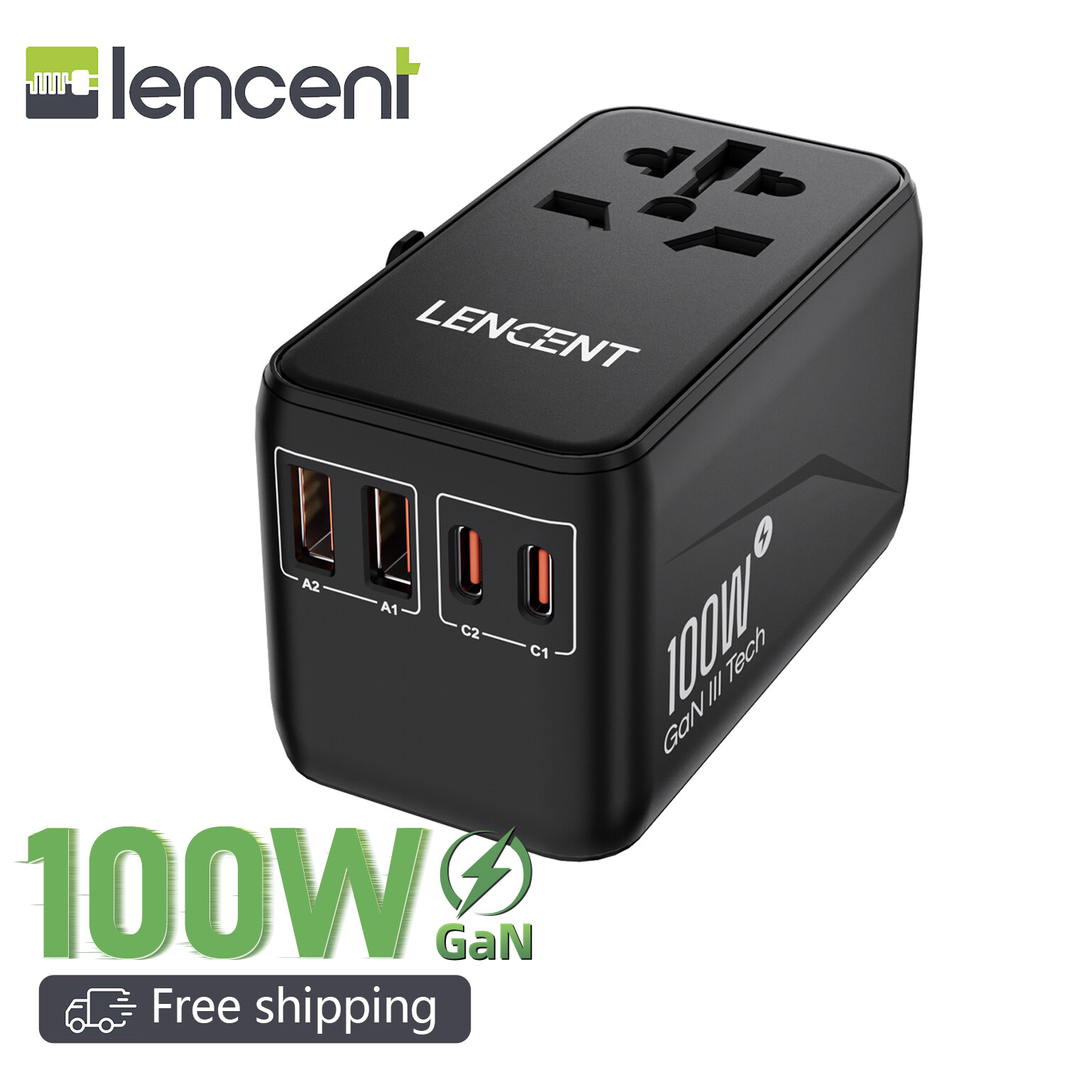 LENCENT GaN III 100W Universal Travel Adapter, International Charger ...