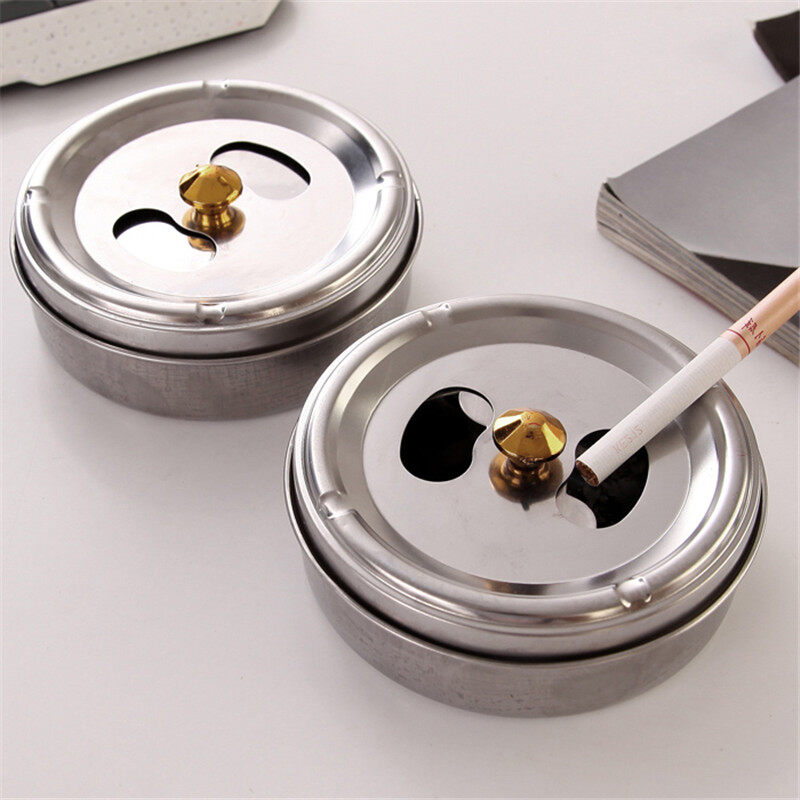FH Practical Stainless Steel Smoking Ashtray Lid Rotation Fully ...